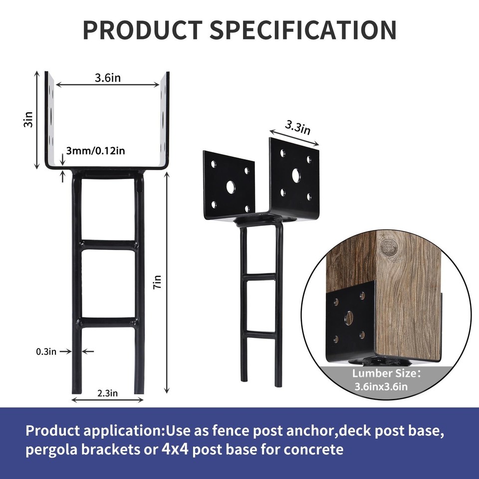 8 Pack U Shape Post Anchor, 4"x 4" Post Base for Concrete, Galvanized ...