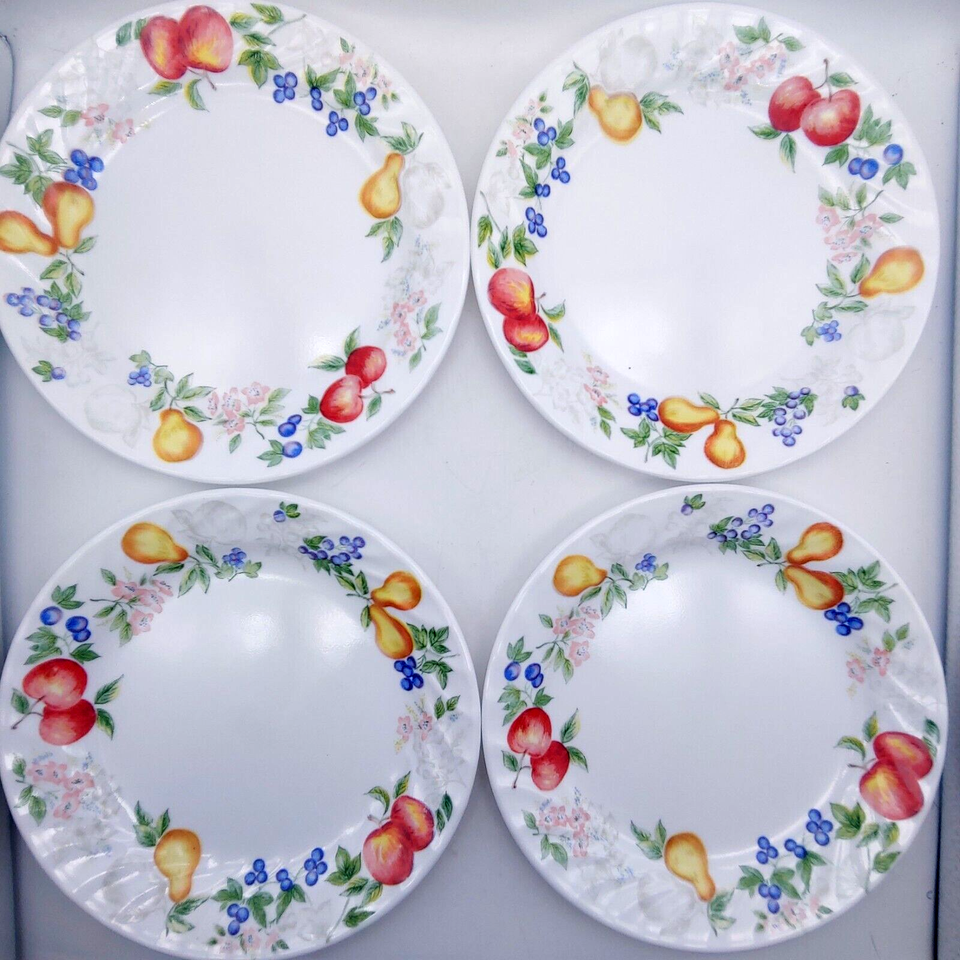 4 Vintage Corelle CHUTNEY Salad Plates Set 7 1/8" Swirl Fruits Dessert ...