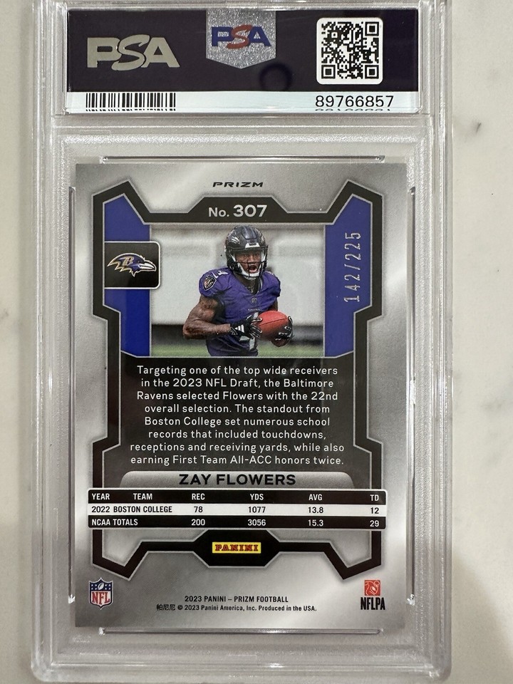 Zay Flowers 2023 Panini Prizm - Purple Ice PSA 10 Rookie /225 #307 Ravens | eBay