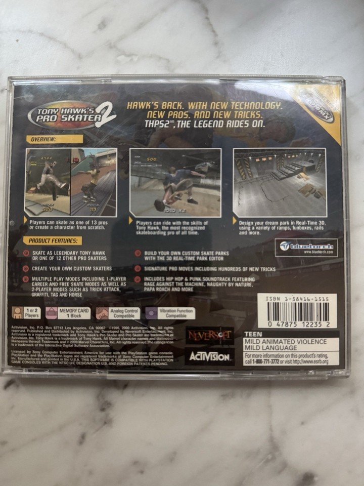Tony Hawk's Pro Skater 2 Video Game Sony PlayStation (PS1) Complete CIB ...