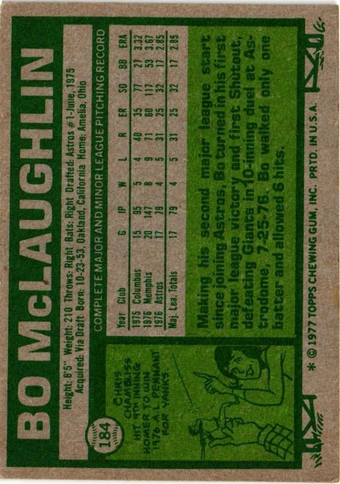 BO McLAUGHLIN 1977 Topps #184 50% OFF ENTIRE STORE B22R1S14P19 | eBay
