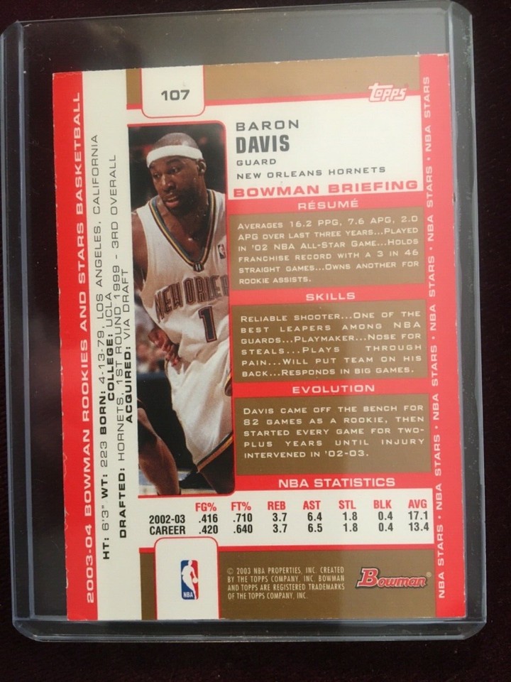 2003-04 Bowman Gold Hornets Baron Davis Card #107 | eBay