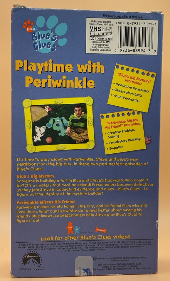 Blue's Clues Playtime with Periwinkle VHS 2001 Orange Tape **Buy 2 Get ...