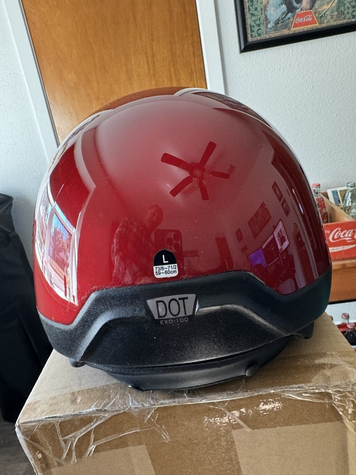 SCORPION EXO100 Motorcycle Helmet - Candy Apple Red Tinted Visor -Good ...