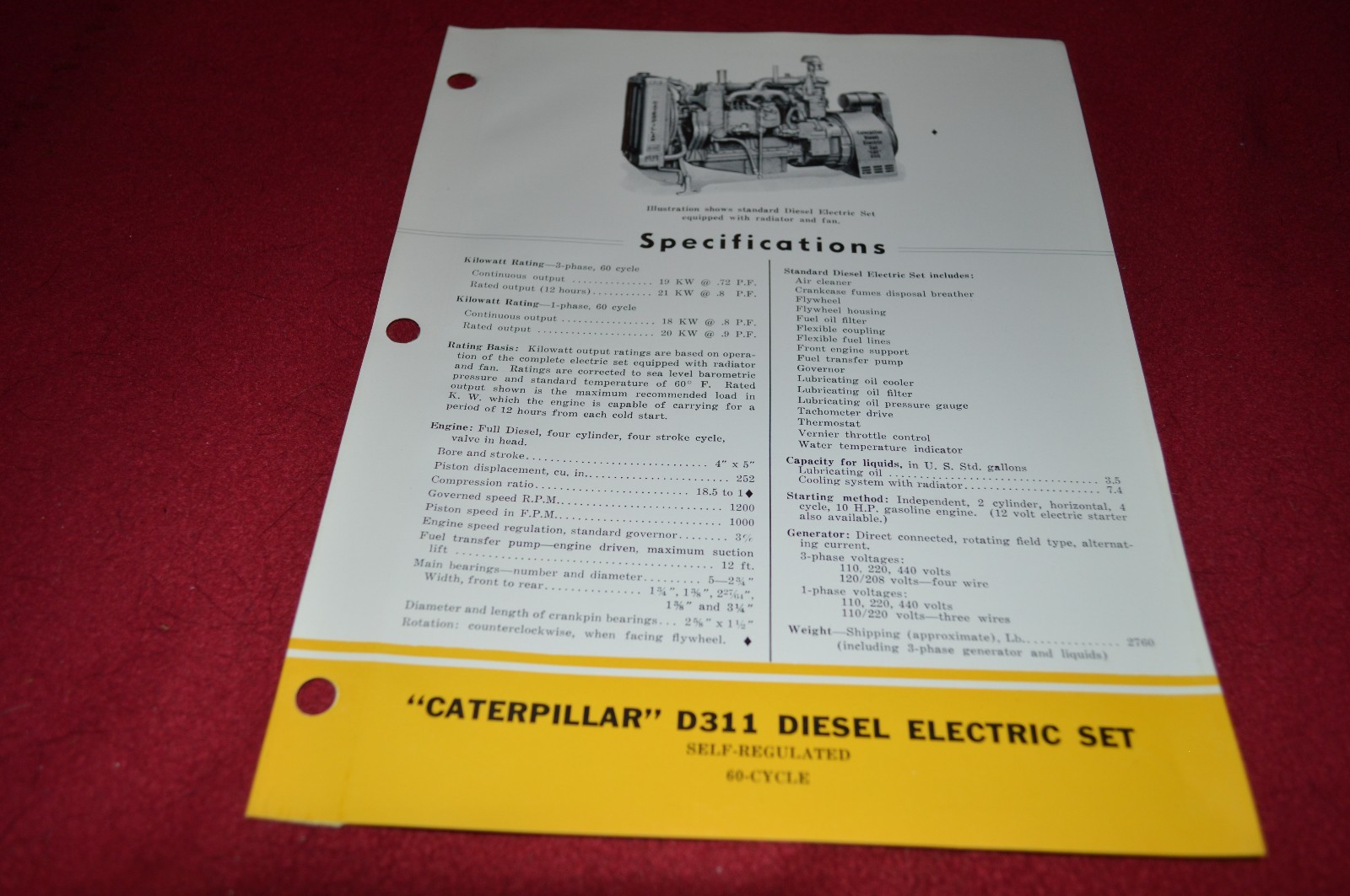 Caterpillar D311 Diesel Electric Engine Generator Set Dealers Brochure ...
