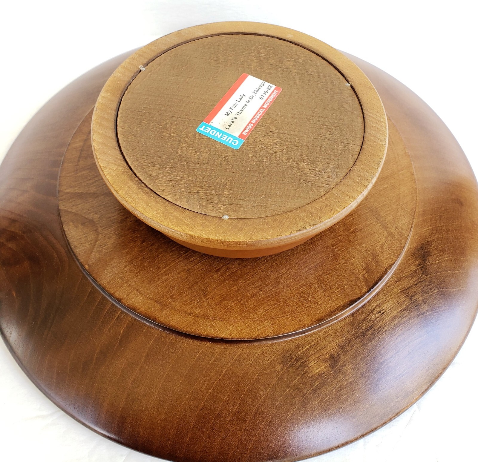 Musical Cake Stand Cuendet Swiss Music Box Wood Danish Modern Walnut ...
