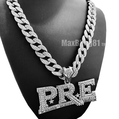Silver Plated Young Dolph PRE Charm & Iced Cubic Zirconia Cuban Chain ...