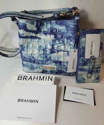 ️ BRAHMIN Chambray Mini Amelia + Credit Card Wallet Pretty Blue Colors ...
