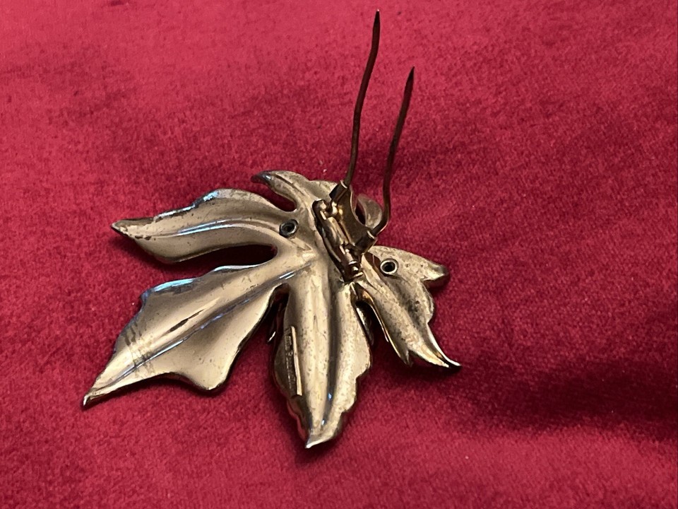 Vintage Sign Nettie Rosenstein Sterling Gold Wash Heavy Leaf Fur Pin ...