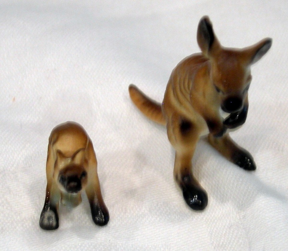 Vintage GERMAN BISQUE FIGURINES KANGAROO SET Miniature Mom and Joey | eBay
