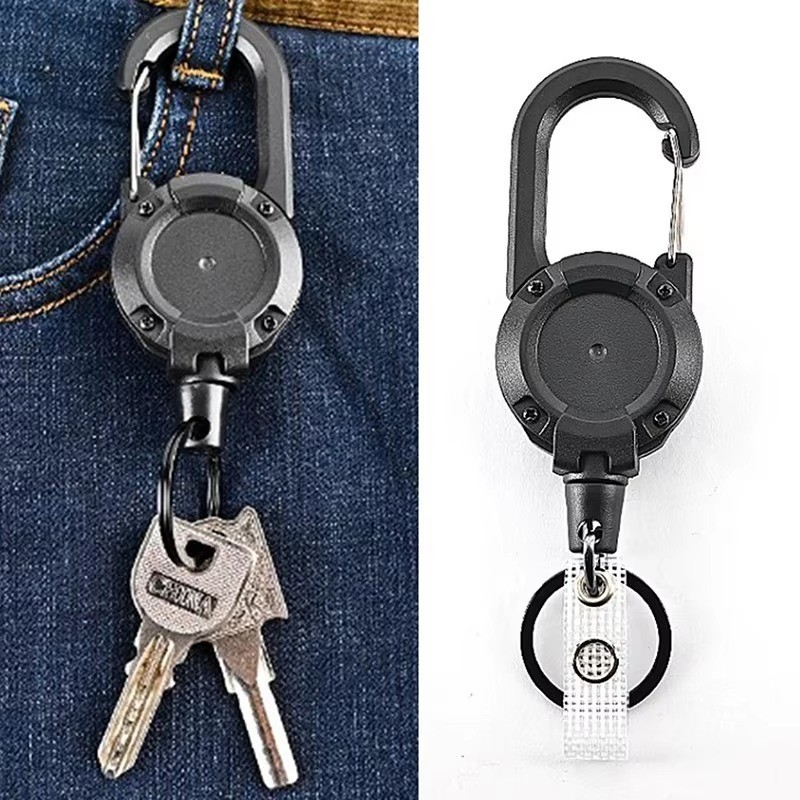 Heavy Duty Retractable Carabiner Car Key Chain Reel Holder Steel Cord ...
