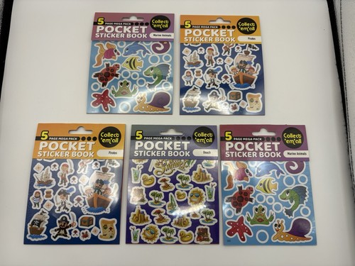 5 x Kids Pocket Mega Pack Sticker Books With 5 Pages Of Stickers In ...