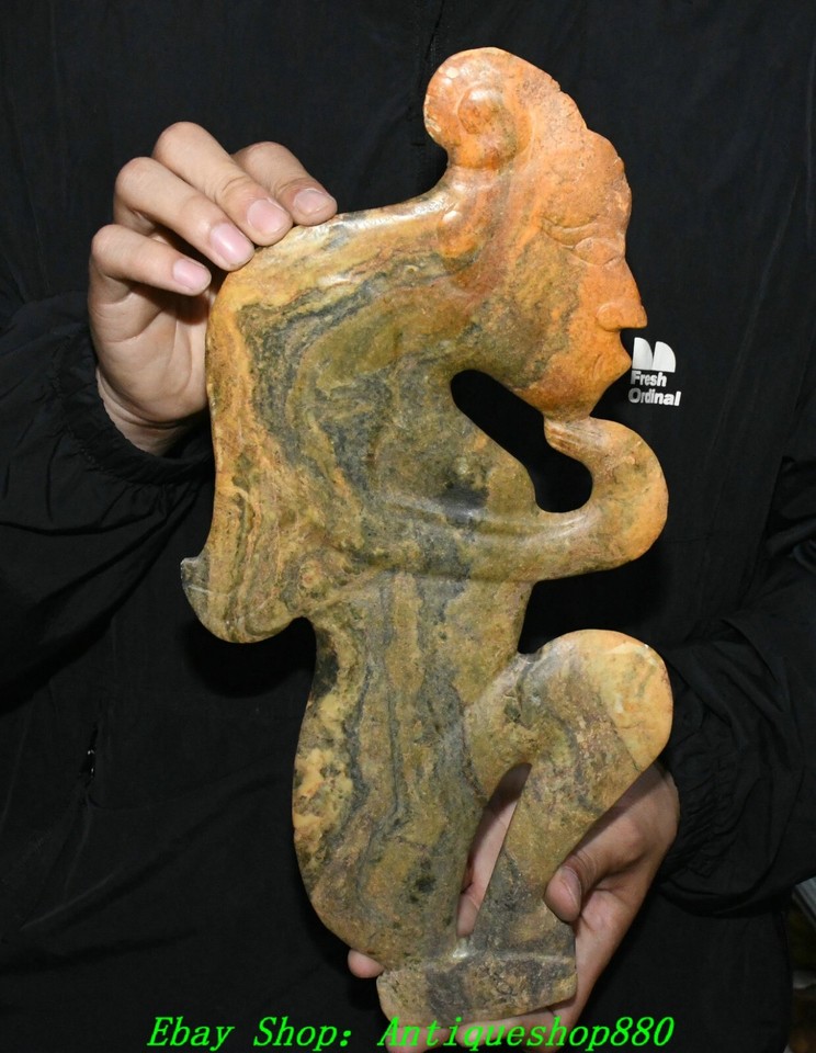 15''Chinese Hongshan Culture Hetian Jade Carving People Person Yubi Yu ...