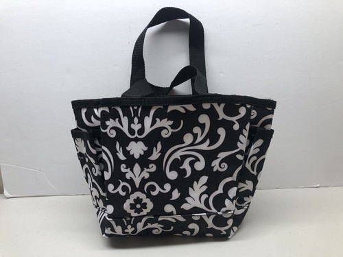 Thirty One Small Utility Tote Bag 5 Outer Pockets Black White Print Two ...