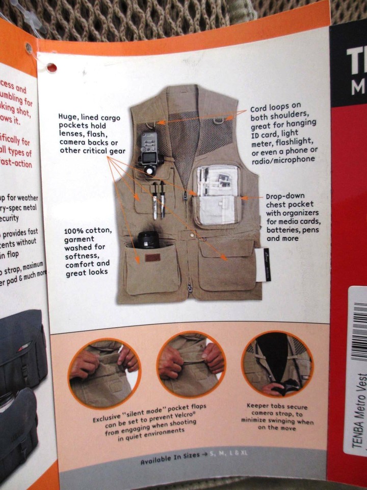 TENBA Khaki Professional Photo Vest (Large and XL) | eBay