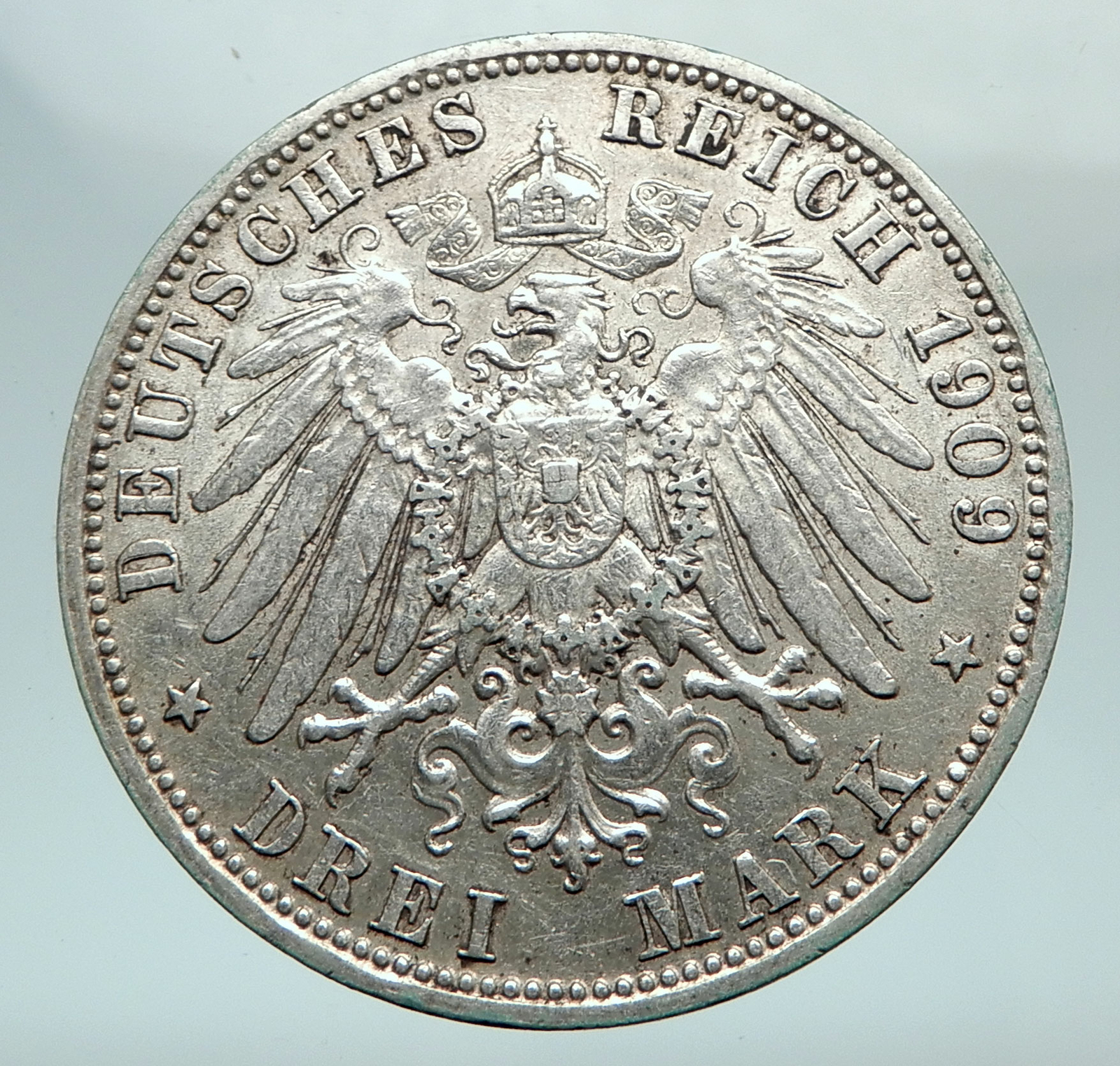 1909 GERMANY German States BAVARIA King OTTO Silver 3 Mark Coin w EAGLE ...