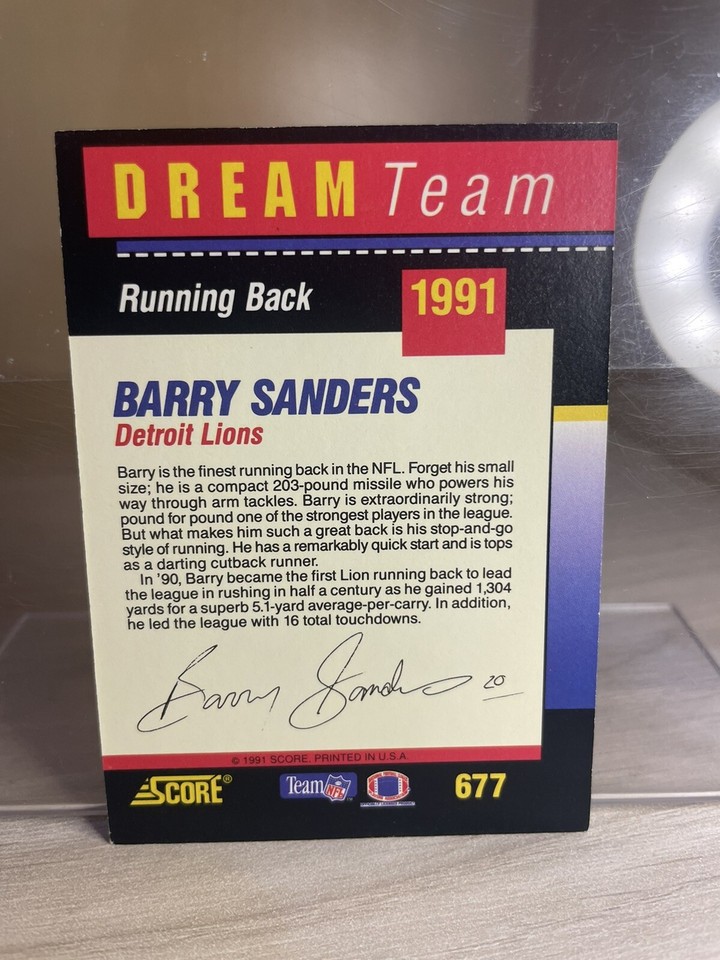 1991 Barry Sanders Score Dream Team Card # 677 Running Back HOF Detroit ...