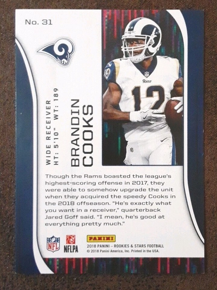 BRANDIN COOKS 2018 Panini Rookies and Stars #31 Longevity 1/75 Rams ...