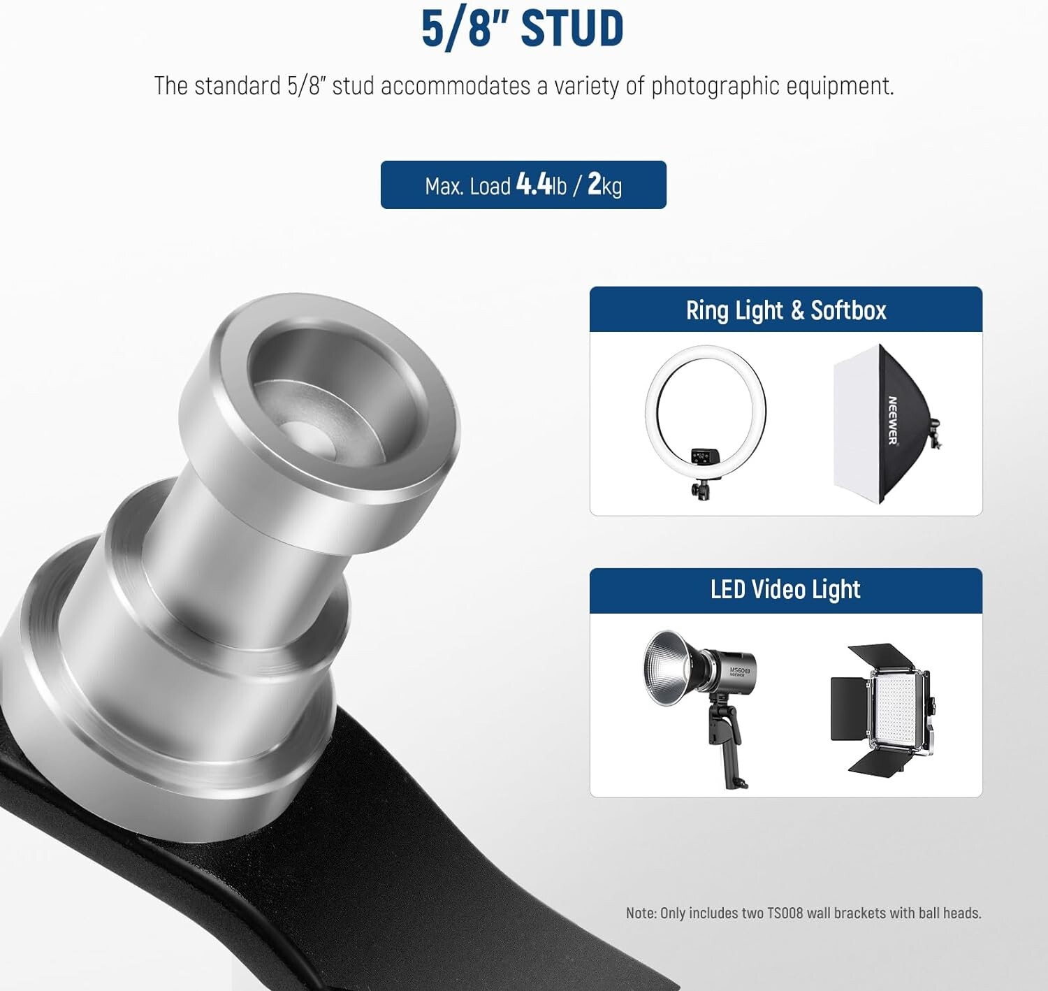 2 Pack T Type Wall Ceiling Mount Ring Light Wall Mount Bracket with ...