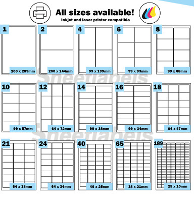 Labels Self Adhesive Sticky A4 Address stickers for Inkjet Laser Copier ...