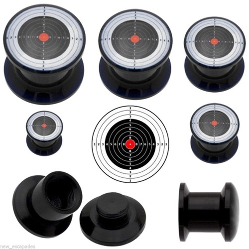PAIR-Bulls Eye Target Screw On Stash Acrylic Ear Plugs 10mm/00 Gauge | eBay