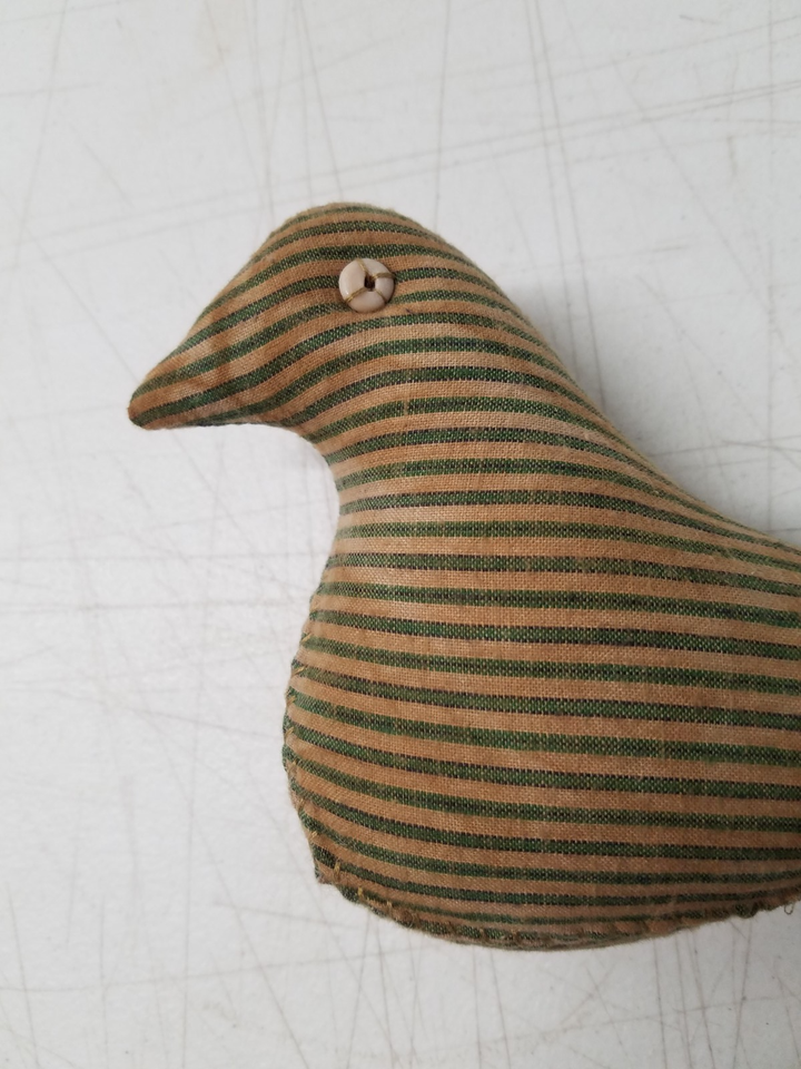 Antique Plush Bird Ticking Button Eyes Hand Made Stitched Primitive Toy ...