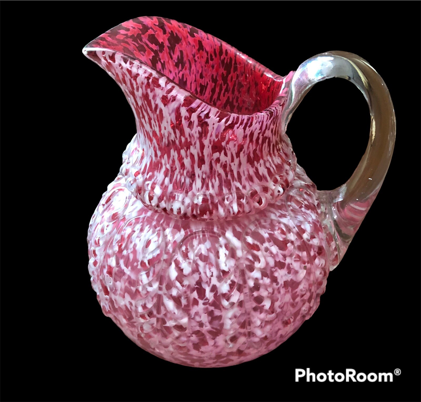 Antique Northwood Spatterware Pitcher/Jug- "Leaf Umbrella" Cranberry ...