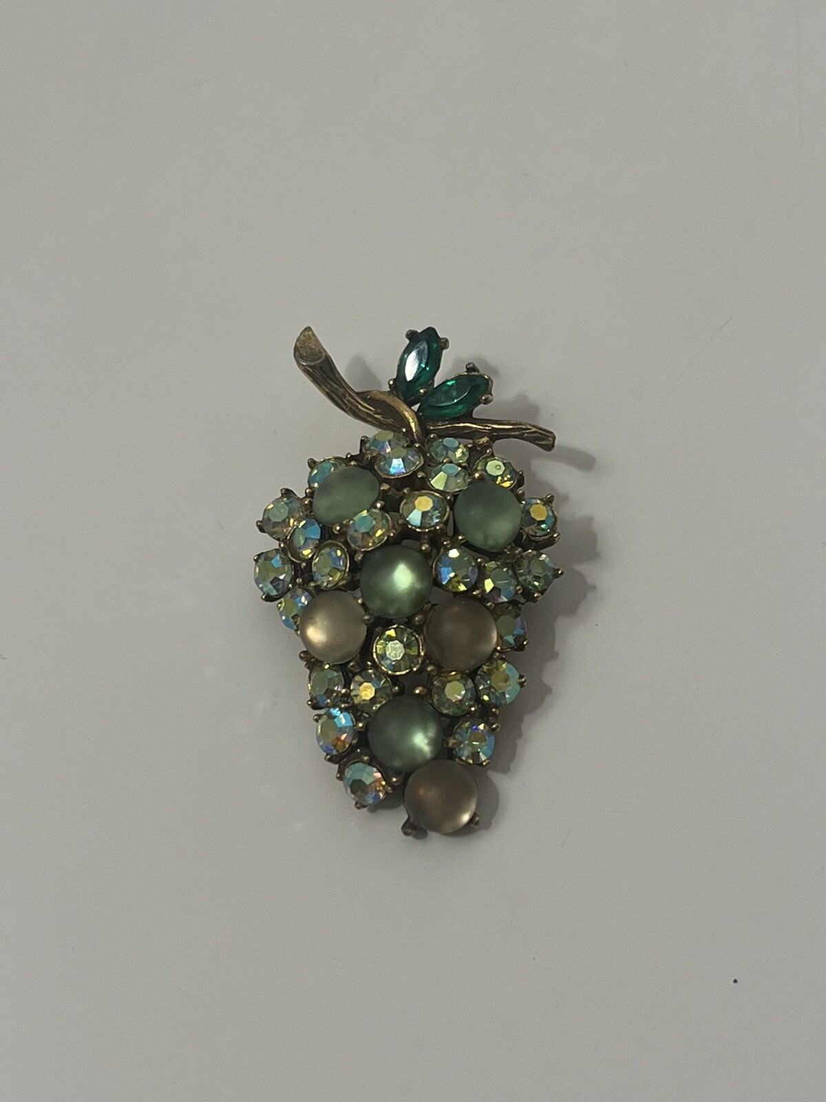 Glass Grape Cluster with Green Leaves Brooch Signed A… - Gem