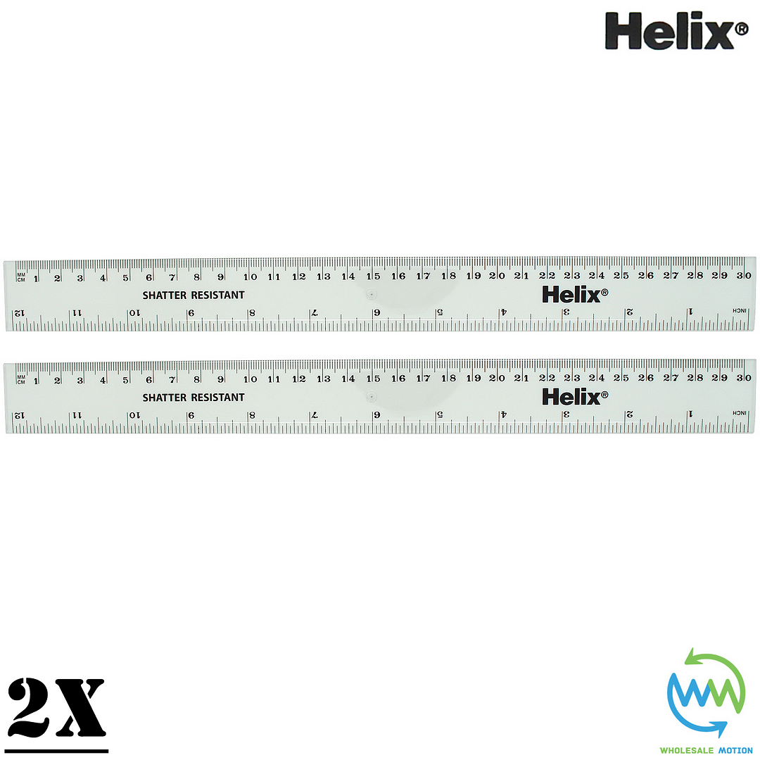 HELIX 30cm Ruler CLEAR 12" SHATTER RESISTANT School Exam 12 Inch Rulers ...