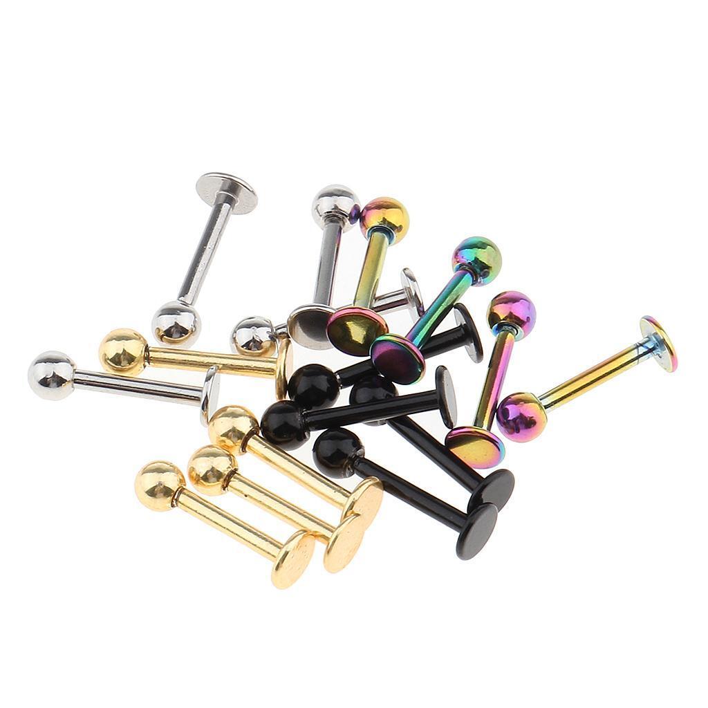 16Pcs 18G Stainless Steel Lip Ring Chin Bars Earring Stud Piercing ...