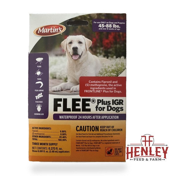 FLEE PLUS IGR SPOT ON DOG FLEA DROPS 45-88 POUND 3 MONTH SUPPLY ...