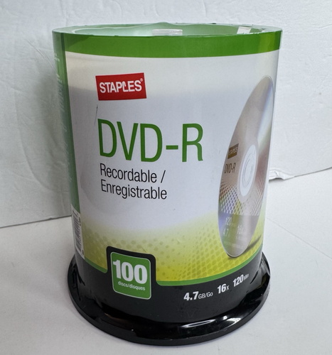 Staples DVD-R Recordable 4.7GB 16X 120 Min Spindle 100 Pack Sealed READ ...