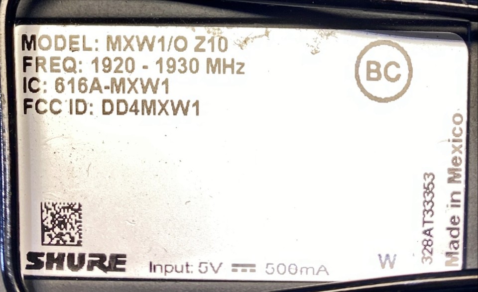 Shure MXWNCS4 Charger (2) MXW2 Z10 Microphones (2) MXW1/O Z10 ...