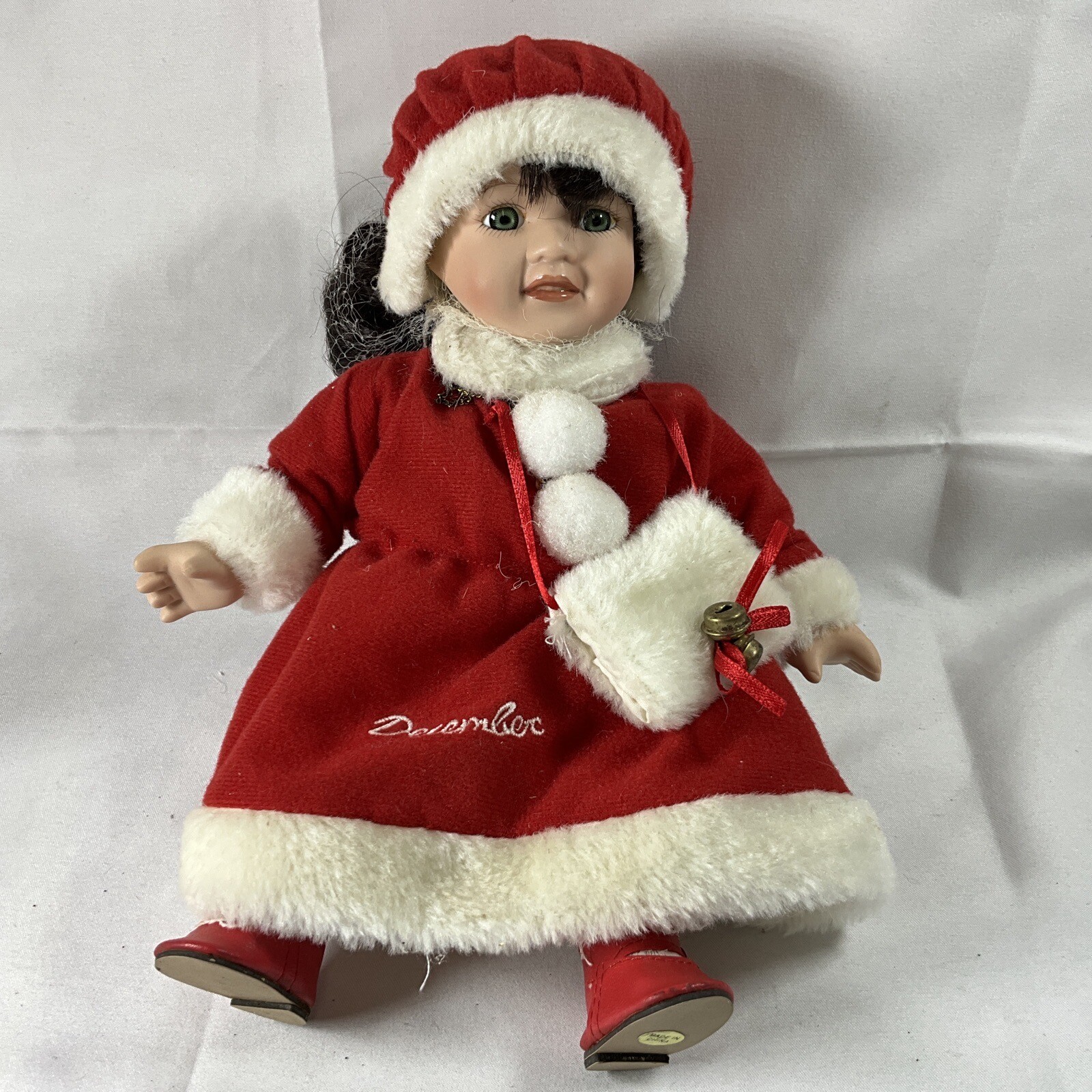 December Christmas porcelain doll Birthstone Brown Hair Collectible ...
