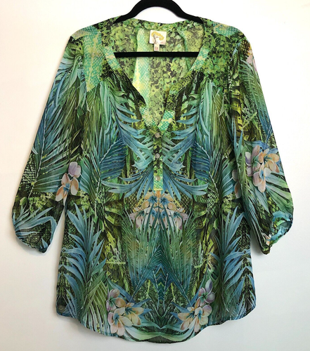 Fig & Flower Women's Plus Sz 1X Tunic Blouse Colorful Tropical Floral 3 ...