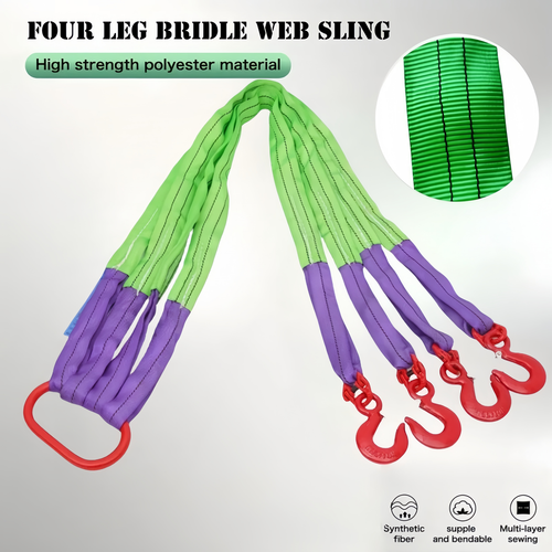 Four Leg Bridle Web Sling 3000KG Lifting Slings With Grab Hooks Lifting ...