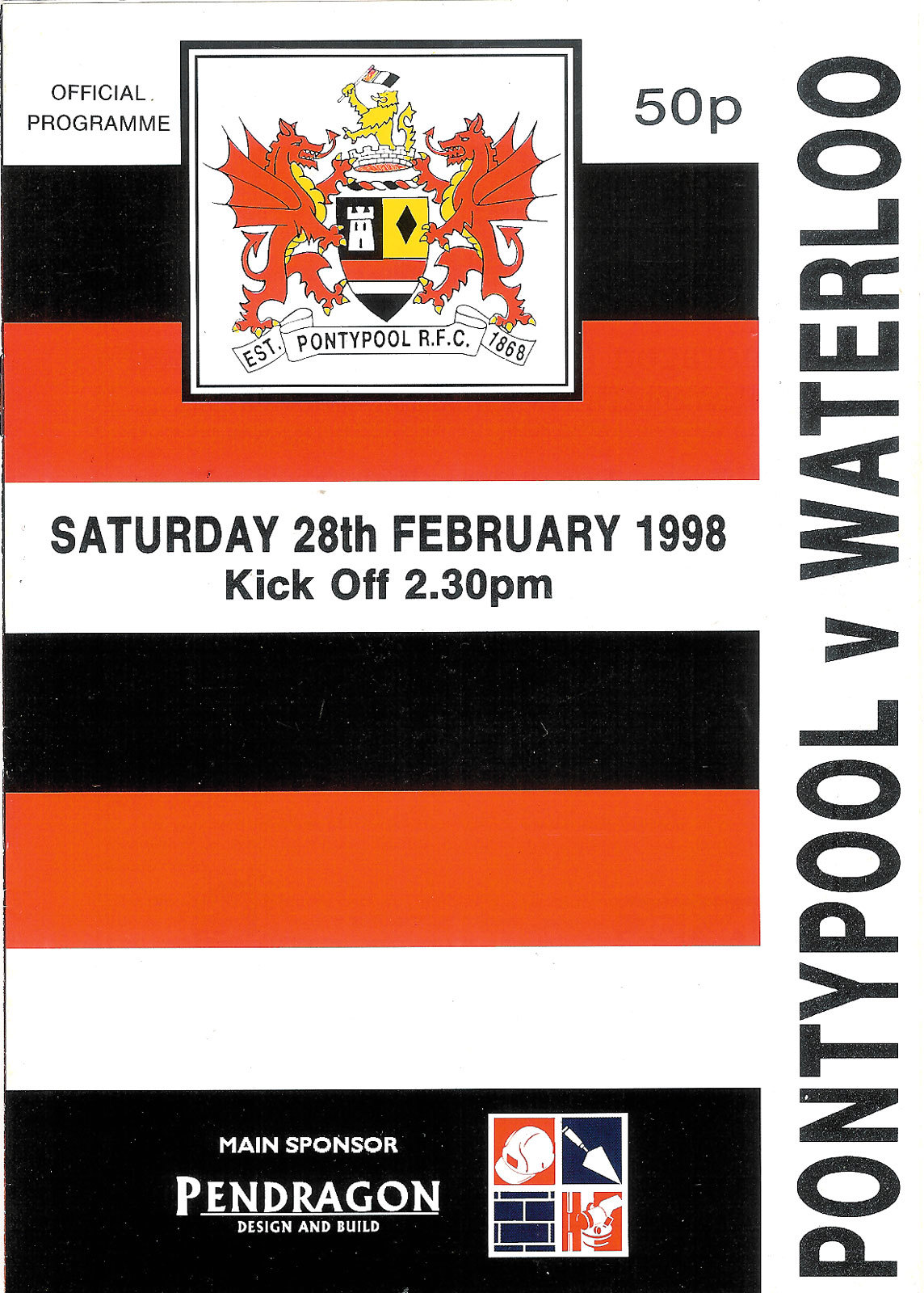 PONTYPOOL RFC, WALES HOME RUGBY PROGRAMMES 1998 WELSH AND ENGLISH CLUBS ...