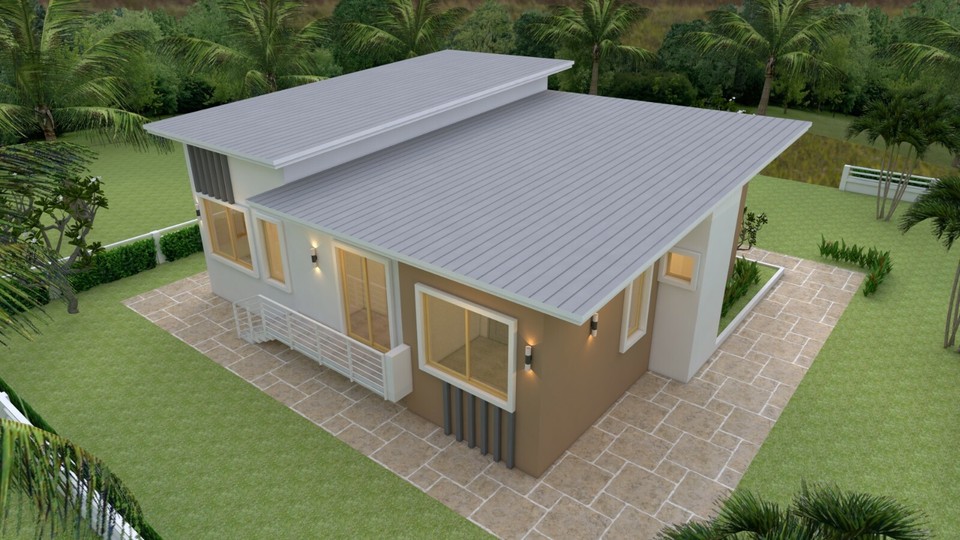 House Plan 12x12 Meter 39x39 Feet 4 Beds 2 Baths Shed Roof PDF (A4 Hard ...