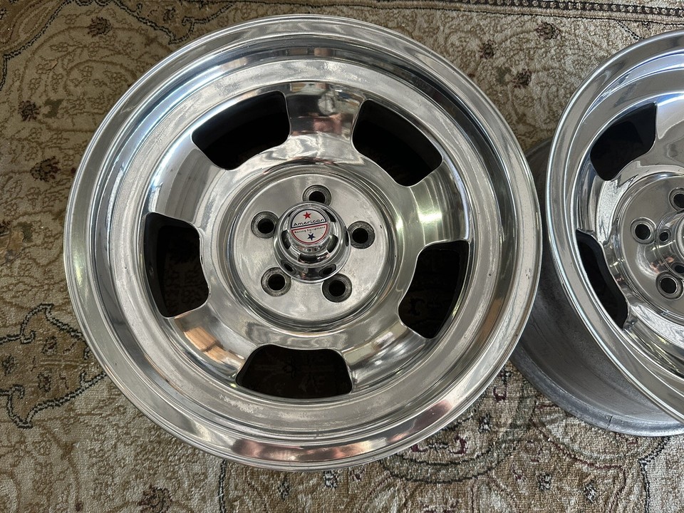 (2) PAIR REAL AMERICAN RACING POLISHED 15x7 VINTAGE SLOT MAGS 4 1/4 ...