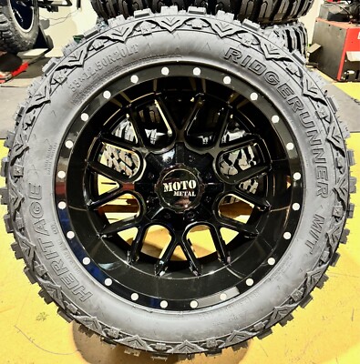 5 20x10 Moto Metal MO986 Black Wheels Rims 33" MT Tires 5x5 Jeep ...