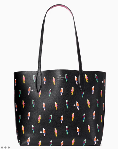 Kate Spade Arch Flock Party Large Reversible Tote bag pink black birds ...