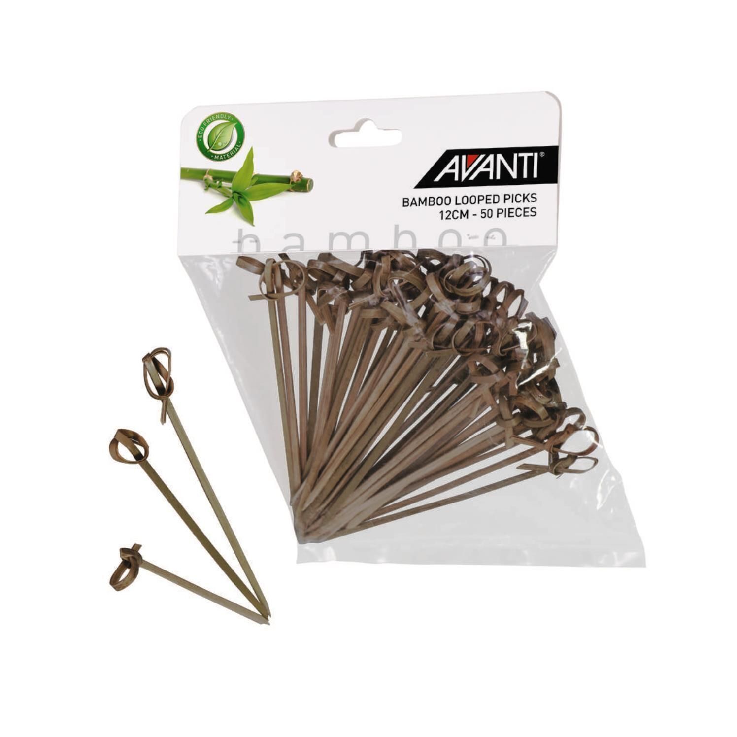 AVANTI BAMBOO LOOPED PICKS PACK 200 12cm Pick Stick Cocktail Fork Fruit ...