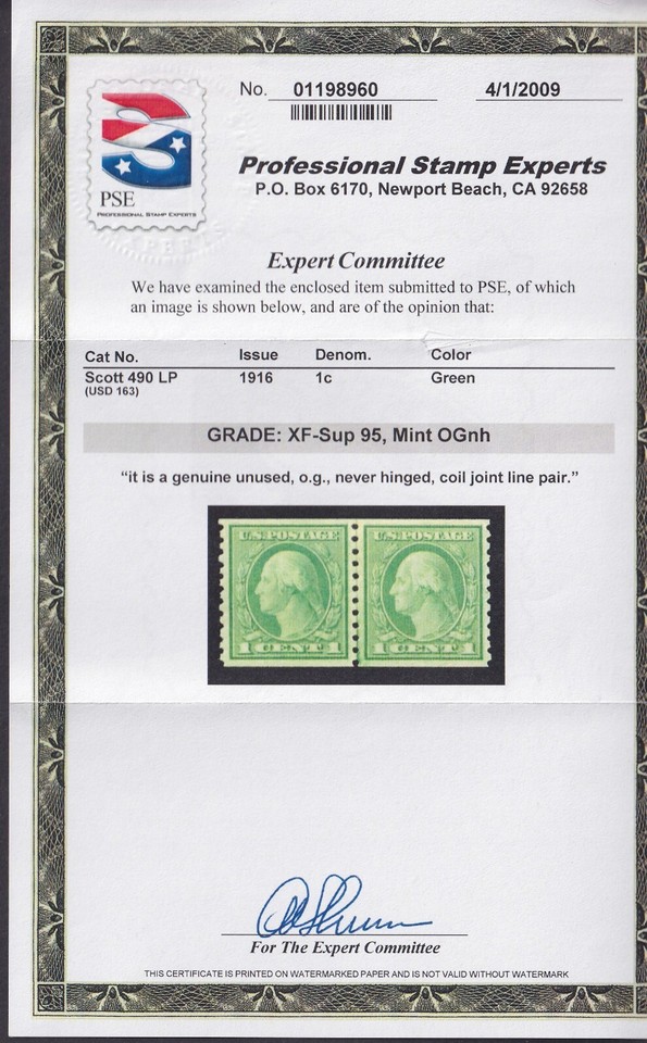 US, Scott 490, MNH horizontal joint coil pair, PSE GRADED 95 | eBay