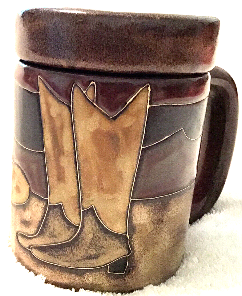 Mara Stoneware Mug & Lid Coffee Cup Cowboy Boots Western Hat ...