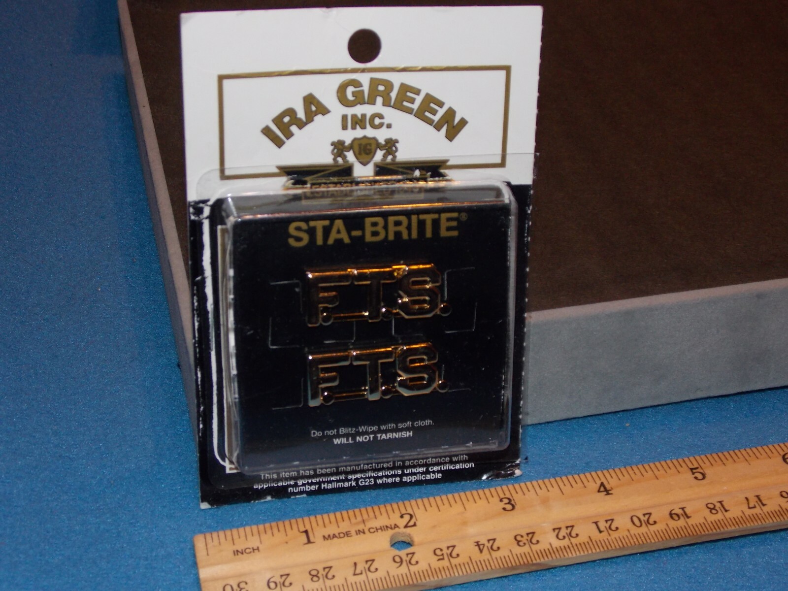 IRA GREEN STA-BRITE - F.T.S. - COLLAR PINS - GOLD TONE 1/2" (one pair ...
