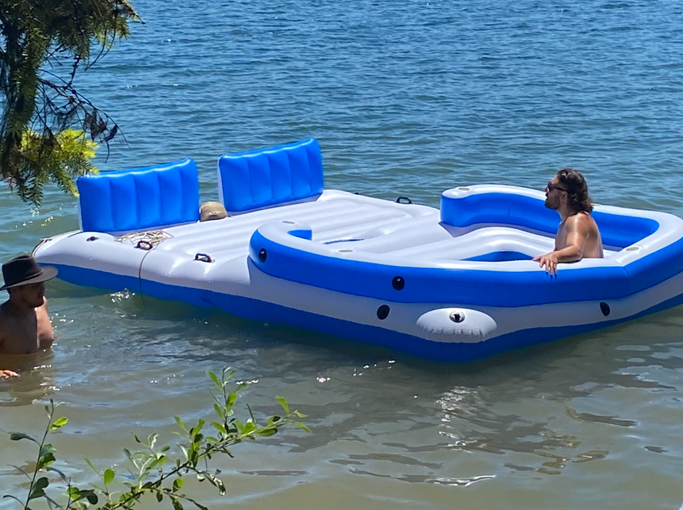 Large Inflatable Floating Party Island w Sun Shade Canopy Adult Raft ...