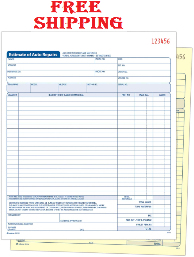 Auto Shop Estimate Sheet Car Repair Estimate Example | PdfFiller
