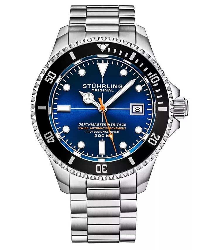 Stuhrling 883H.03 Depthmaster Swiss Automatic Diver Stainless Steel 200 ...