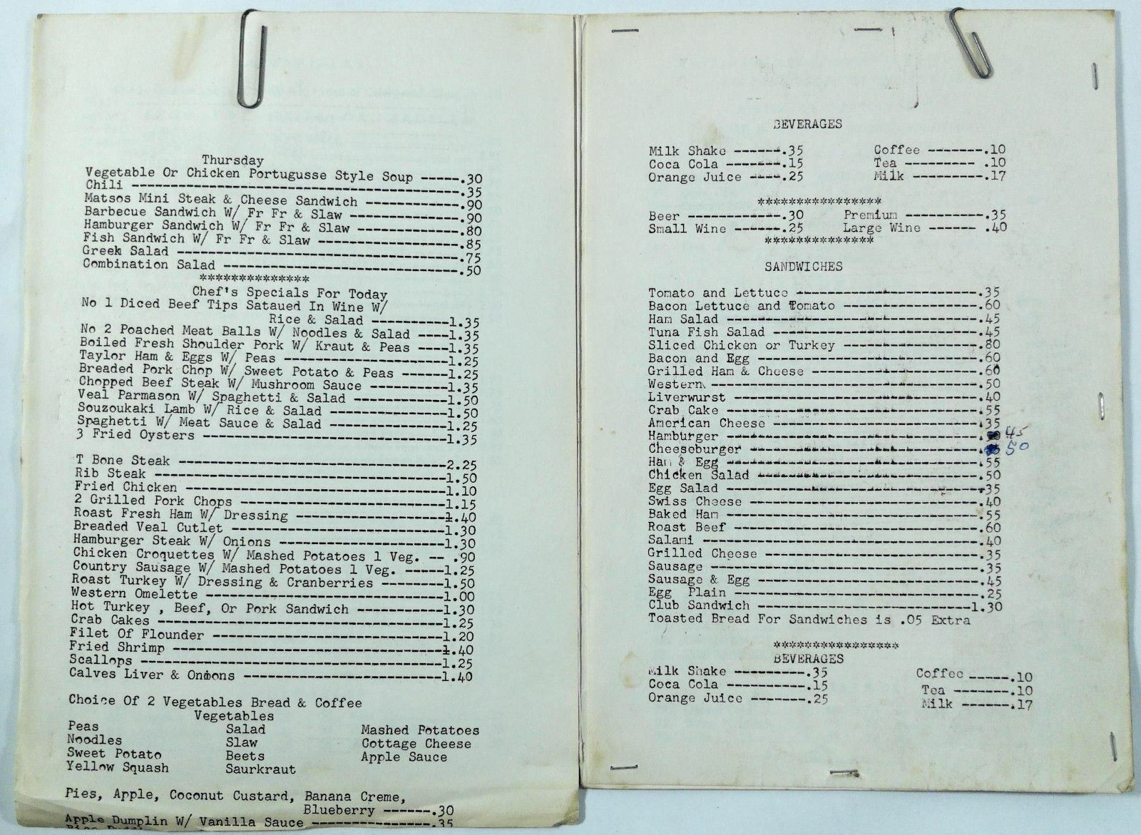 Vintage Original Lunch Dinner Menu MATSOS RESTAURANT Arlington VA | eBay