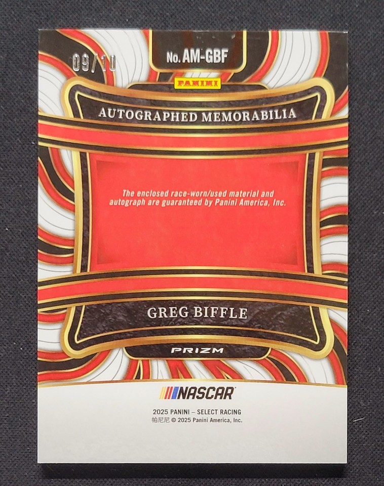 2025 SELECT RACING GREG BIFFLE AUTOGRAPHED MEMORABILIA GOLD AUTO /10 💎💎 ...